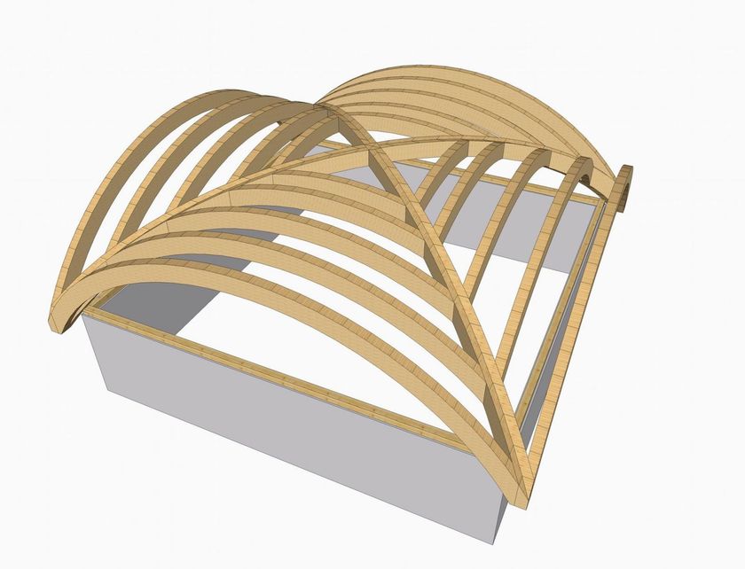 Timber roof structure and timber truss Lamellar wood elements By DDF