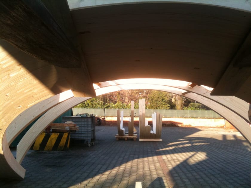 Timber roof structure and timber truss Lamellar wood elements By DDF