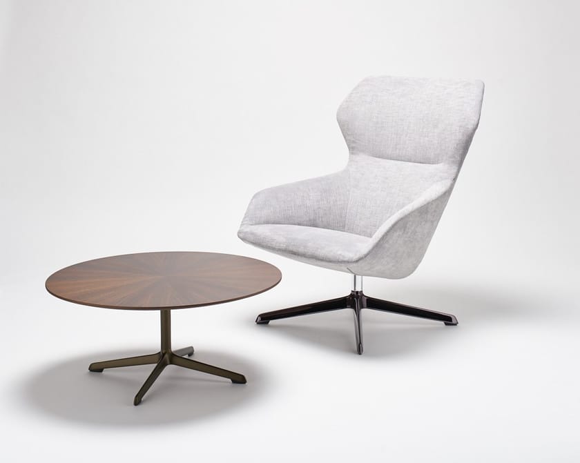 RAY LOUNGE | Armchair with 4-spoke base Swivel fabric armchair with 4 ...