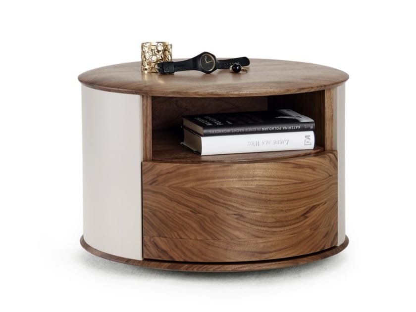 S100 | Bedside table Round walnut bedside table with drawers By YOMEI ...
