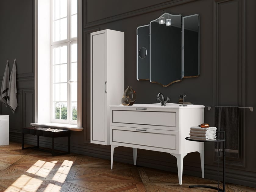 SETA 09 Mobile lavabo da terra in legno con specchio By Archeda