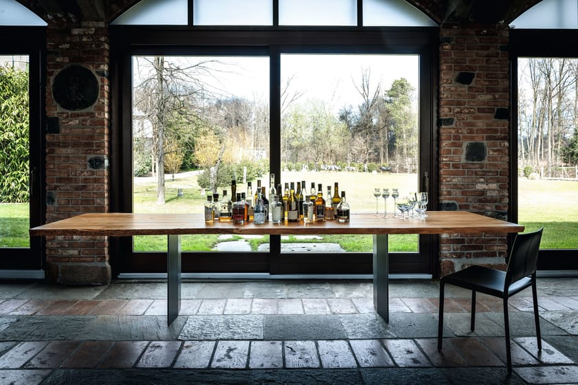 SKY-NATURA BRICCOLA Rectangular table with briccola wood top and iron ...