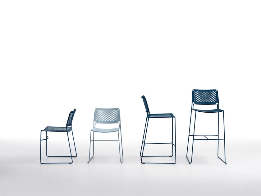 SLIM H65 IN High steel garden stool with back By Midj