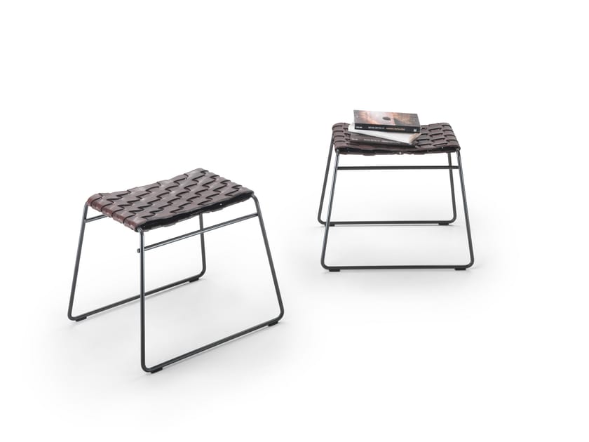 MATE Sled base tanned leather stool By Flexform | design Christophe Pillet