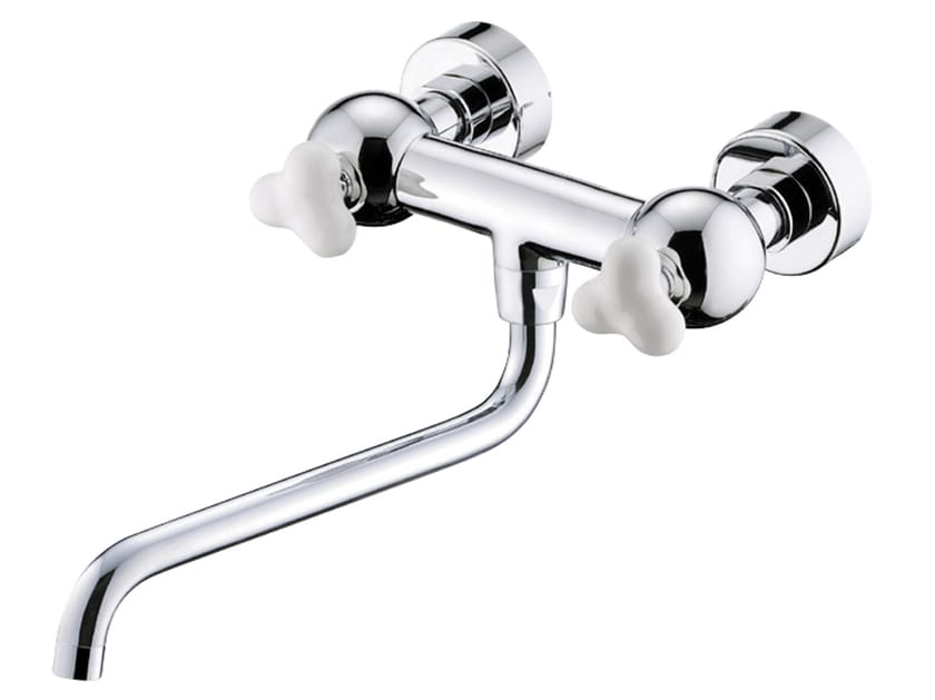 STORY 2 hole wall-mounted chromed brass kitchen tap with swivel spout ...