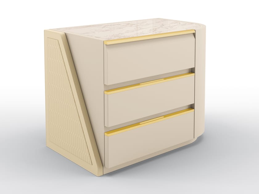 STUART Comodino con cassetti laccato e piano in marmo calacatta By BRUNO ZAMPA