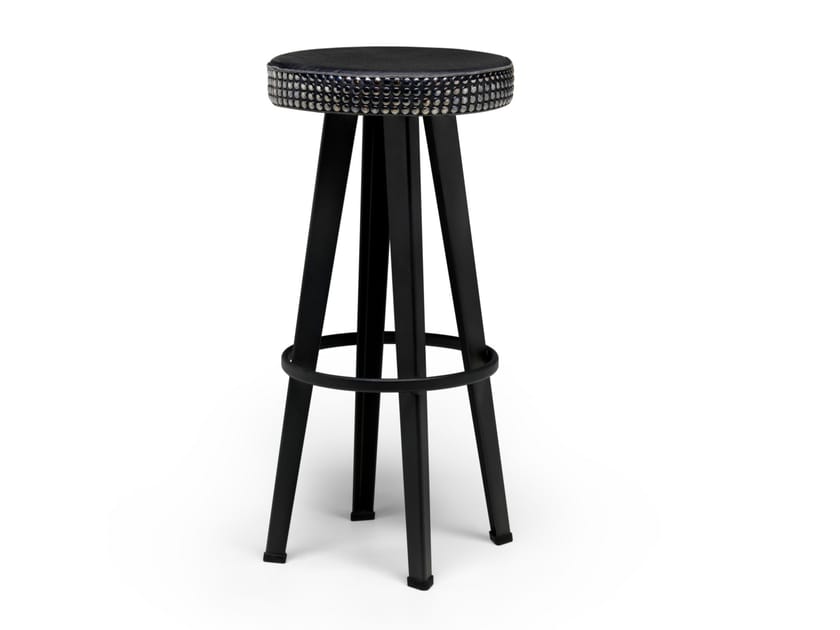 High wooden stool with leather seat STUD By Moroso