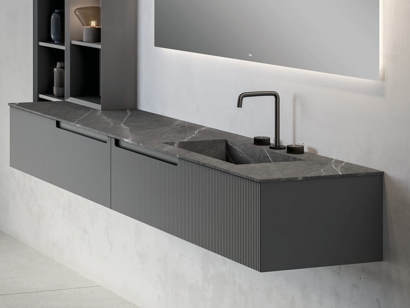 SYNERGY Sectional single vanity unit with Pure natural stone top By Fiora