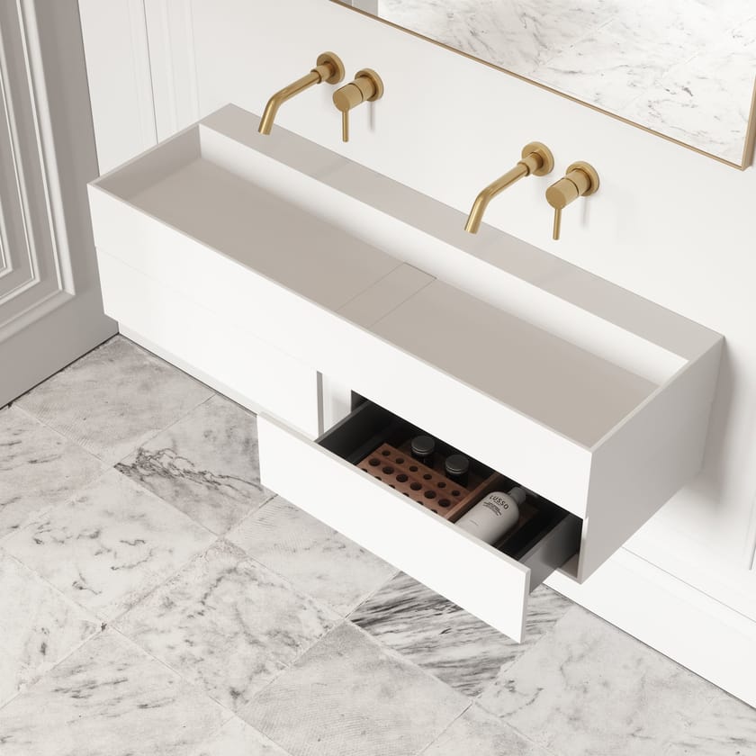 THINN Double Resin Stone vanity unit with integrated washbasin By LUSSO