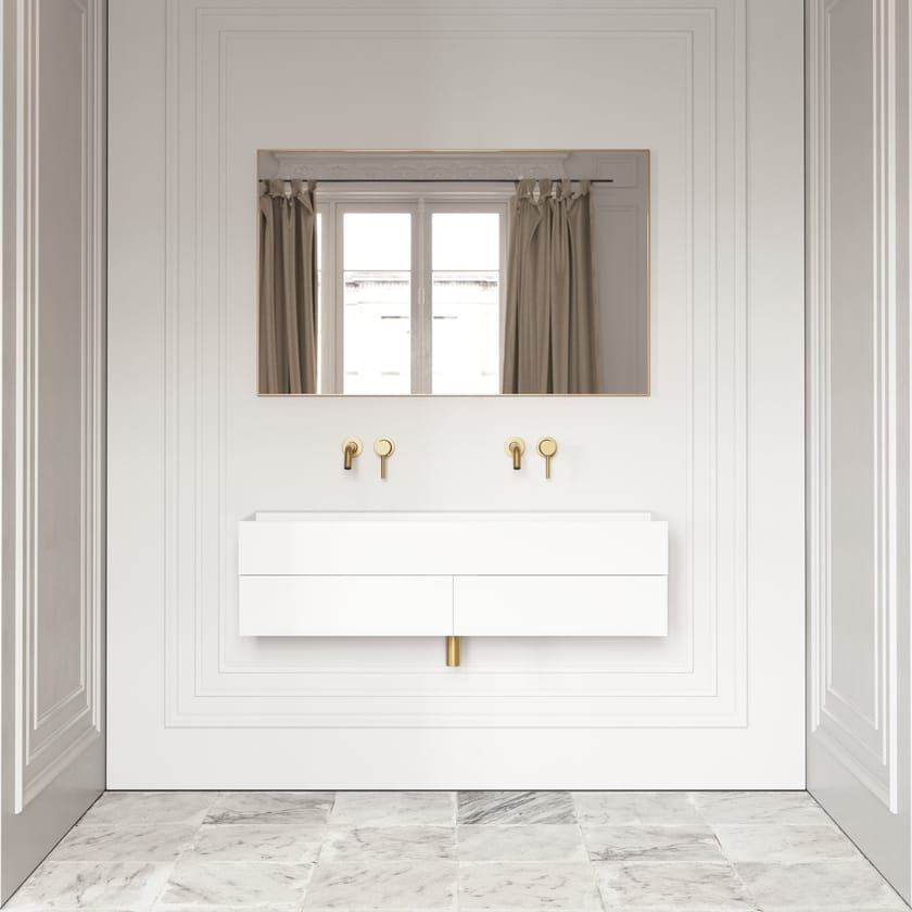 THINN Double Resin Stone vanity unit with integrated washbasin By LUSSO