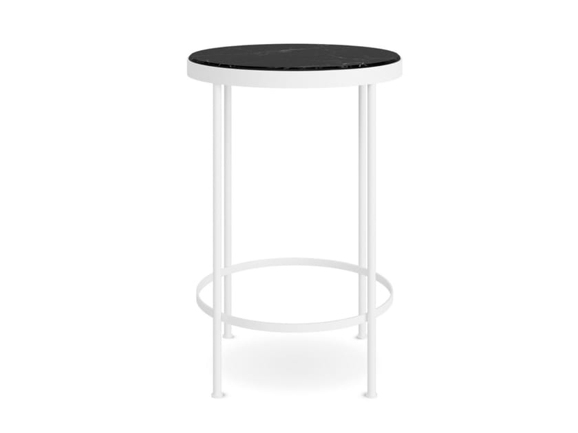 TRACE Round stainless steel high table with marble top By Myface