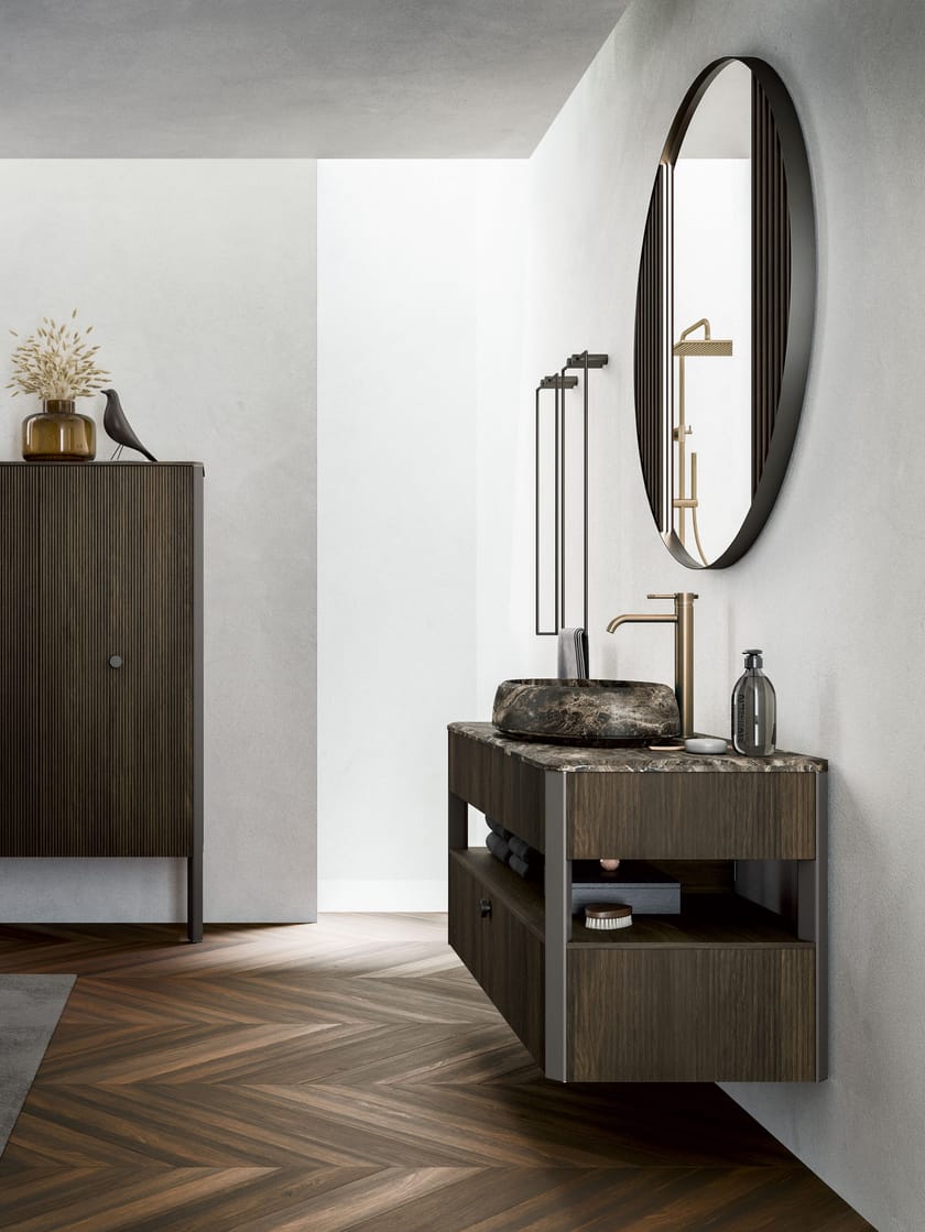 HONEY Single wall-mounted vanity unit with drawers By Cerasa