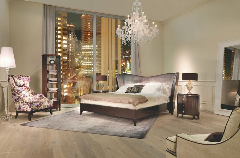 VENDÔME Wood veneer queen size bed with upholstered headboard By SELVA