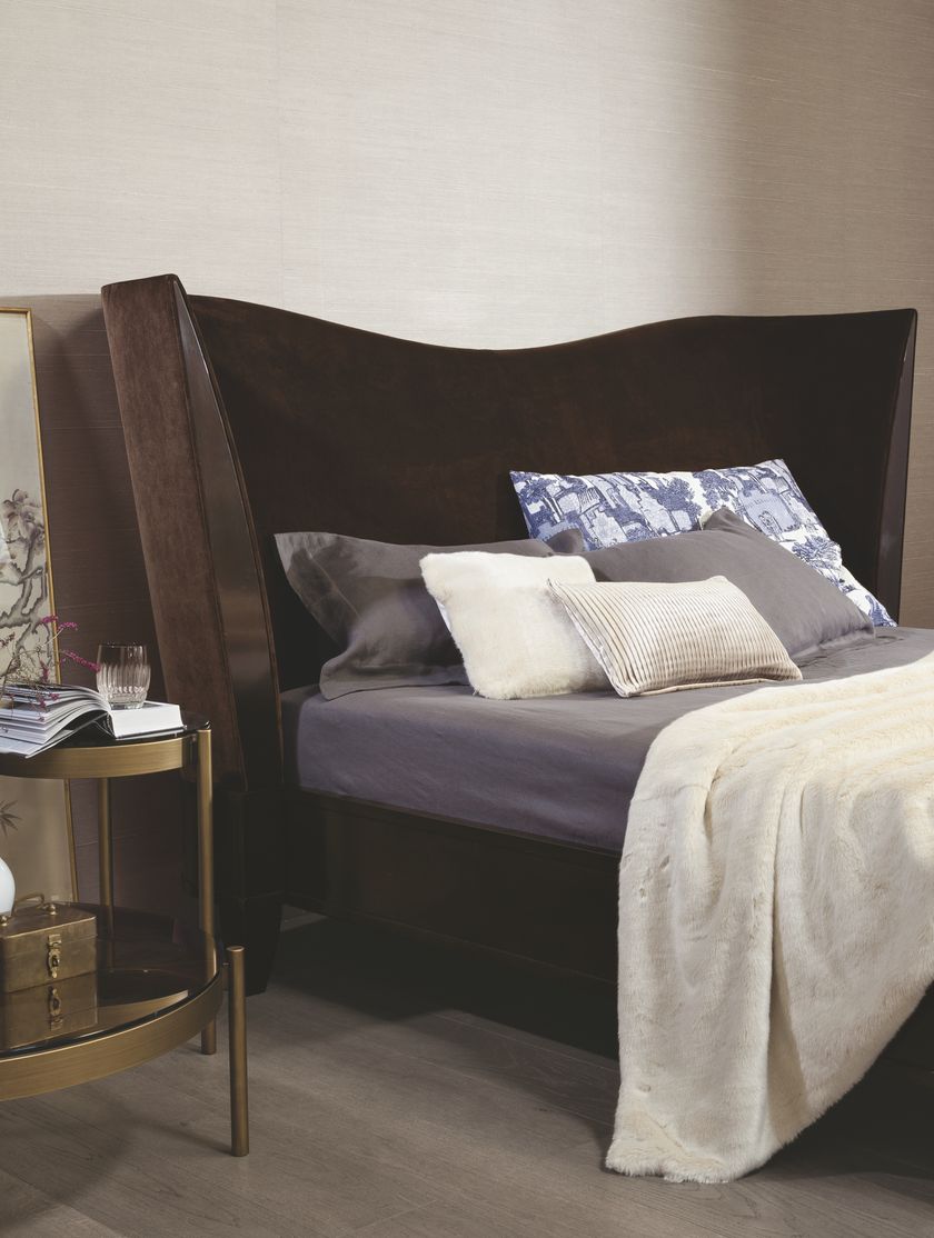 VENDÔME Wood veneer queen size bed with upholstered headboard By SELVA