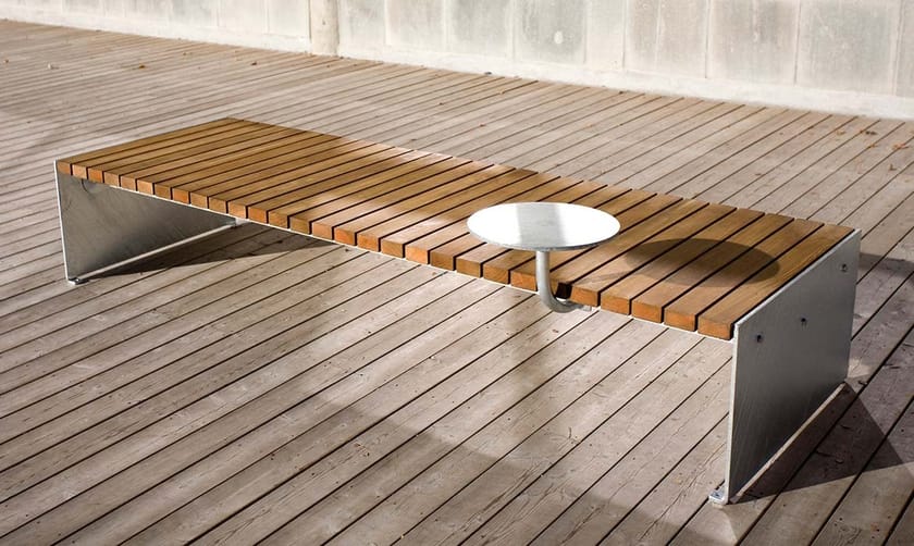 Panchina componibile in acciaio e legno senza schienale VROOM ...