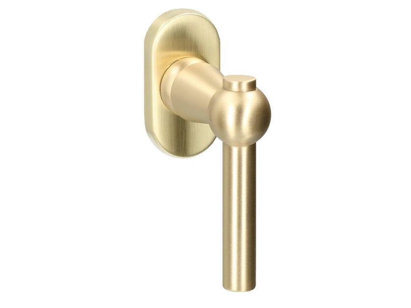BRUSSELS Brass window handle on rose By Quincalux