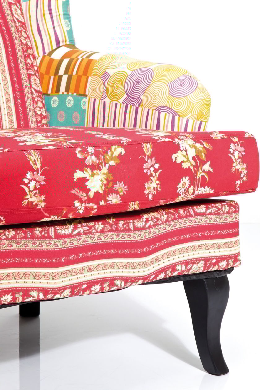 Upholstered fabric armchair with armrests WING CHAIR PATCHWORK RED By ...