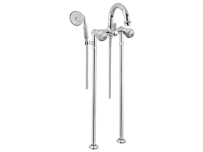OLYMPIA Set de bañera en acero para fijación al suelo con ducha de mano ...
