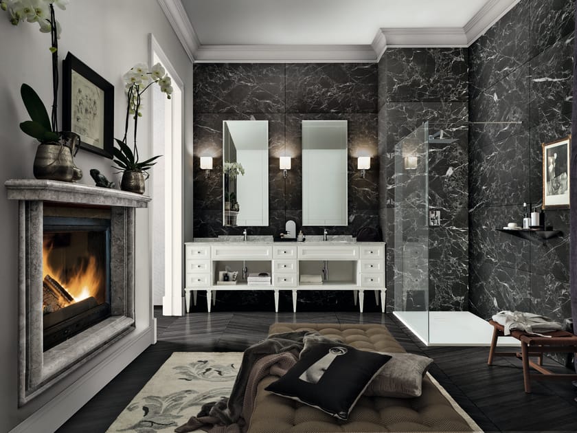 Double lacquered vanity unit with mirror YORK 6/7 York Collection By Cerasa