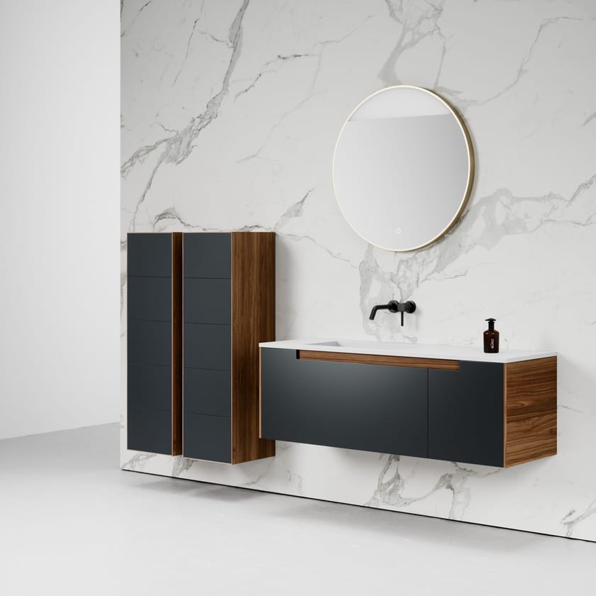 ZOTTO Wall-mounted wooden vanity unit with integrated washbasin By LUSSO
