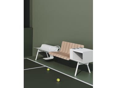 Aluminium and wood bench seating with back ACE By Ethimo design Patrick ...