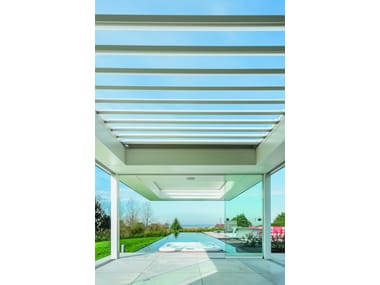 Motorized pergola with adjustable louvers AERO® By RENSON