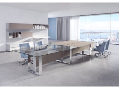 ALTAGAMMA Wood and glass meeting table with cable management By ESTEL ...