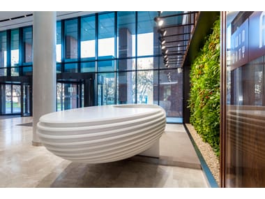 TWIN CITY Wood veneer reception desk By AMOSDESIGN