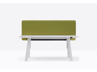 Height-adjustable steel and wood office desk with sound absorbing ...