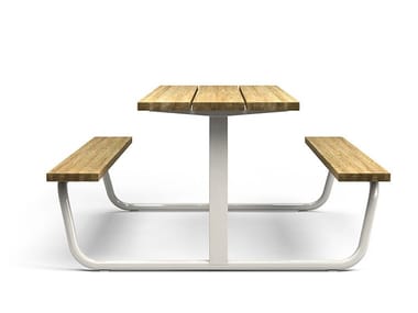 BERG Steel and wood picnic table with integrated benches By VESTRE