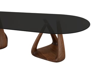 Oval glass table and walnut base BIG RIZOMA By Tonin Casa design Angelo ...