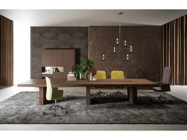 BLOCK 2.0 Modular rectangular wooden meeting table with cable ...