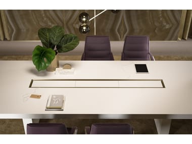 BLOCK 2.0 Modular rectangular wooden meeting table with cable ...