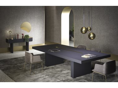 BLOCK 2.0 Modular rectangular wooden meeting table with cable ...