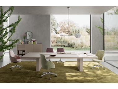 BLOCK 2.0 Modular rectangular wooden meeting table with cable ...