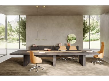 BLOCK 2.0 Modular rectangular wooden meeting table with cable ...