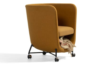 POCKET X Fabric armchair with castors and storage box By Blå Station