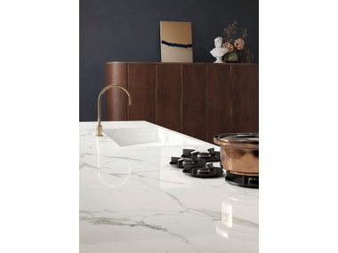 Porcelain stoneware kitchen worktop with marble effect CALACATTA LIGHT ...