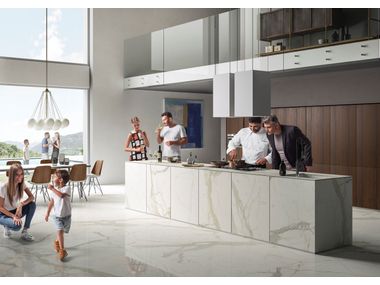 CALACATTA Full-body porcelain stoneware kitchen worktop with marble ...