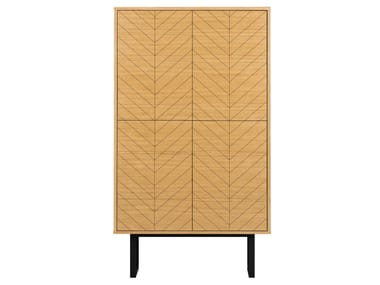 CAMDEN HERRINGBONE | Highboard Wood veneer highboard with doors By Woodman