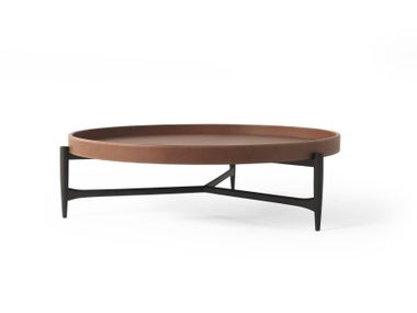 CHAMBERS | Low coffee table Low round tanned leather coffee table By ...