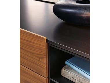 CODE Low wooden TV cabinet with drawers By Poliform