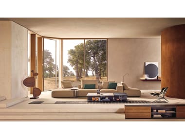 CODE Low wooden TV cabinet with drawers By Poliform