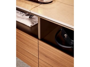 CODE Low wooden TV cabinet with drawers By Poliform