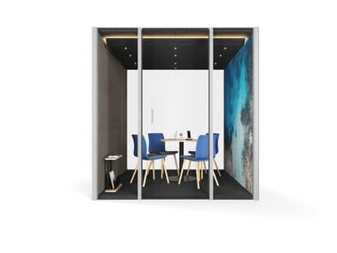 Acoustic office booth with built-in lights COLLABORATION CUBE By Bosse