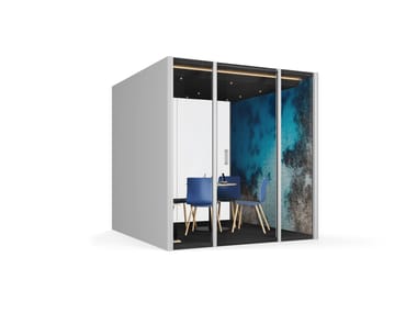 Acoustic office booth with built-in lights COLLABORATION CUBE By Bosse