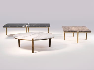 CORNER Low rectangular marble and solid wood center / side table By Wewood