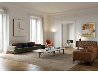 CORNER Low rectangular marble and solid wood center / side table By Wewood