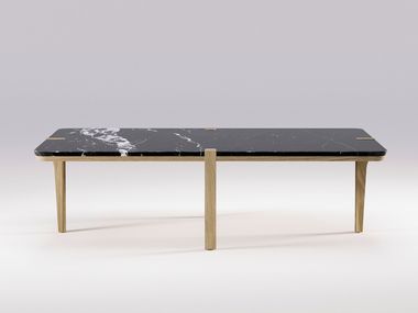CORNER Low rectangular marble and solid wood center / side table By Wewood