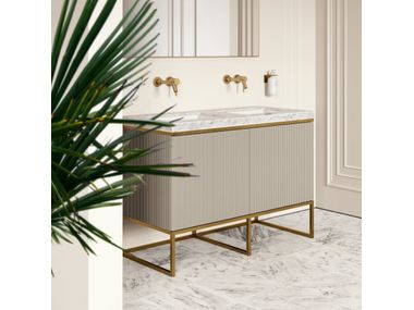 COUTURE Floor-standing double wooden vanity unit with integrated ...